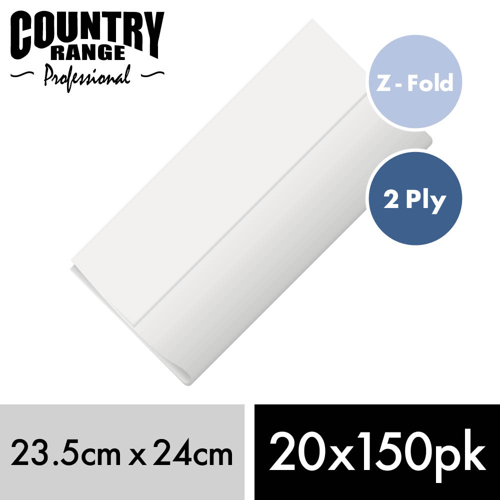 Country Range White Narrow Fold Z Fold 2 Ply Hand Towels (SPD364) 23.5 ...