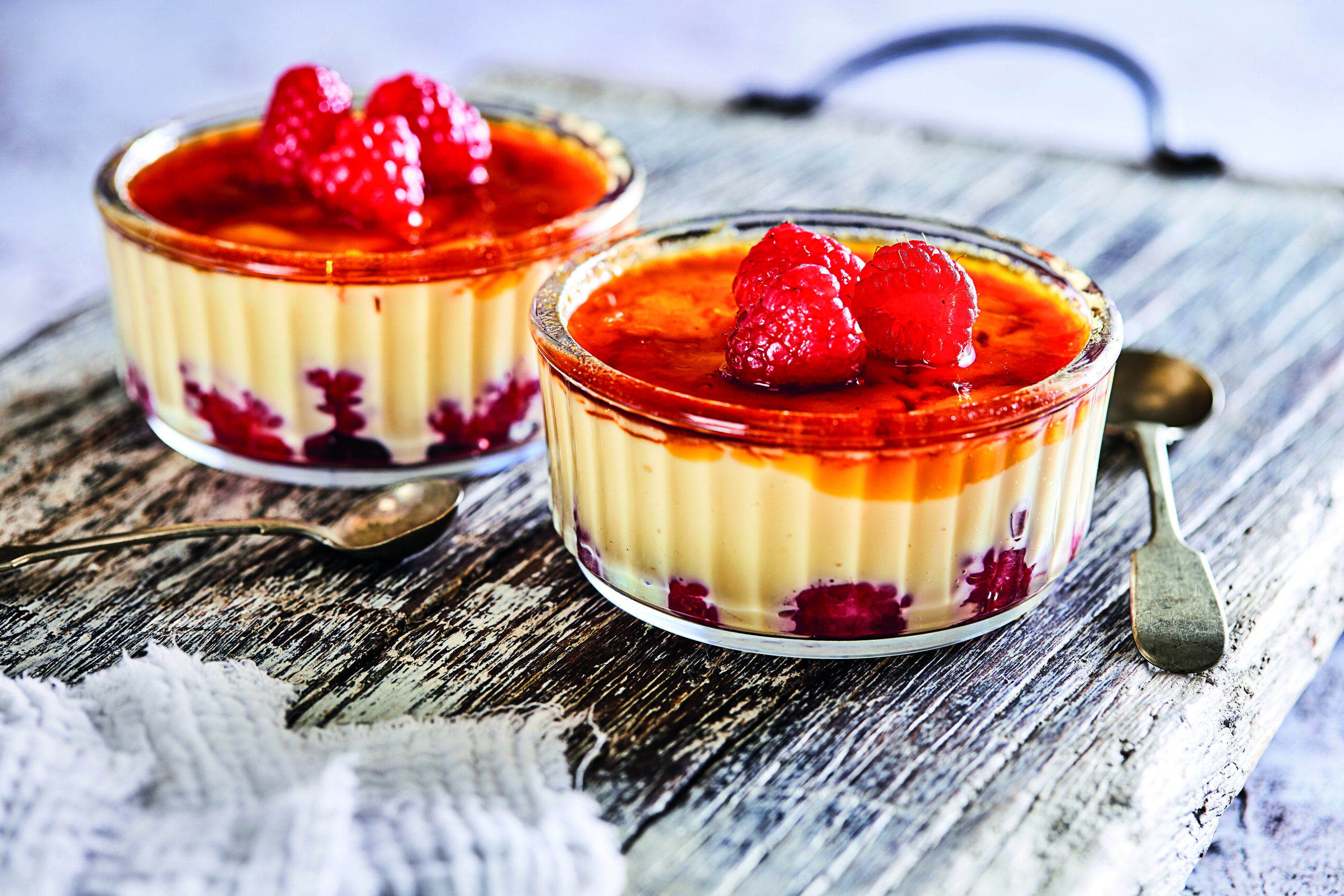 Brandy Poached Raspberry and Custard Brulee - Country Range